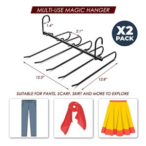 Pants Hangers Space Saving - 2 Pack Aluminum Pant Organizer for Closet Organization, Multiple Pants Hangers for Closet, Multifunctional Pants Rack Hanger, Jean Hangers, Scarf Organizer