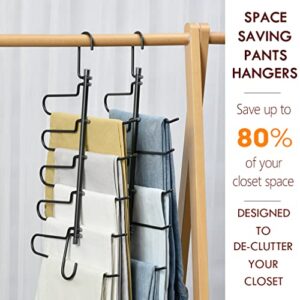 Pants Hangers Space Saving - 2 Pack Aluminum Pant Organizer for Closet Organization, Multiple Pants Hangers for Closet, Multifunctional Pants Rack Hanger, Jean Hangers, Scarf Organizer