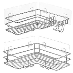 sahhivrm 2-Park SUS304 Corner Shower Shelves, Adhesive Shower Shelf for Inside Shower, Shampoo Soap Holder for Shower Wall, Bathroom Caddy Organizer, Silver Storage Shelf Shower Caddy Basket.