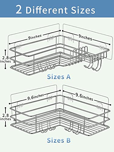 sahhivrm 2-Park SUS304 Corner Shower Shelves, Adhesive Shower Shelf for Inside Shower, Shampoo Soap Holder for Shower Wall, Bathroom Caddy Organizer, Silver Storage Shelf Shower Caddy Basket.