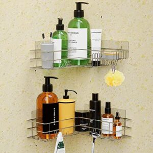 sahhivrm 2-Park SUS304 Corner Shower Shelves, Adhesive Shower Shelf for Inside Shower, Shampoo Soap Holder for Shower Wall, Bathroom Caddy Organizer, Silver Storage Shelf Shower Caddy Basket.