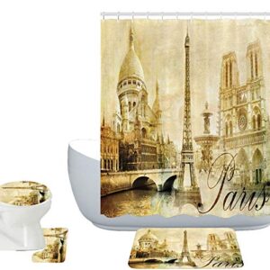 amagical vintage romance memories paris eiffel tower 16 piece bathroom mat set shower curtain set bathroom mat carpet contour mat toilet cover waterproof shower curtain with 12 hooks