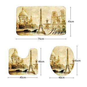 Amagical Vintage Romance Memories Paris Eiffel Tower 16 Piece Bathroom Mat Set Shower Curtain Set Bathroom Mat Carpet Contour Mat Toilet Cover Waterproof Shower Curtain with 12 Hooks