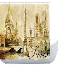 Amagical Vintage Romance Memories Paris Eiffel Tower 16 Piece Bathroom Mat Set Shower Curtain Set Bathroom Mat Carpet Contour Mat Toilet Cover Waterproof Shower Curtain with 12 Hooks