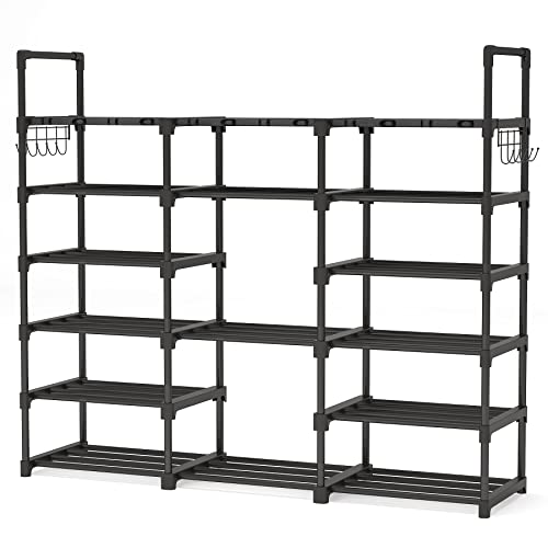 Tribesigns Shoe Rack Storage Organizer 6 Tiers Shoe Rack 30-35 Pairs Shoes and Boots Shelf with 2 Hooks Large Free Standing Shoes Holder Rack for Closet, Entryway