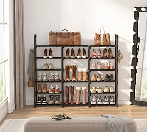 Tribesigns Shoe Rack Storage Organizer 6 Tiers Shoe Rack 30-35 Pairs Shoes and Boots Shelf with 2 Hooks Large Free Standing Shoes Holder Rack for Closet, Entryway