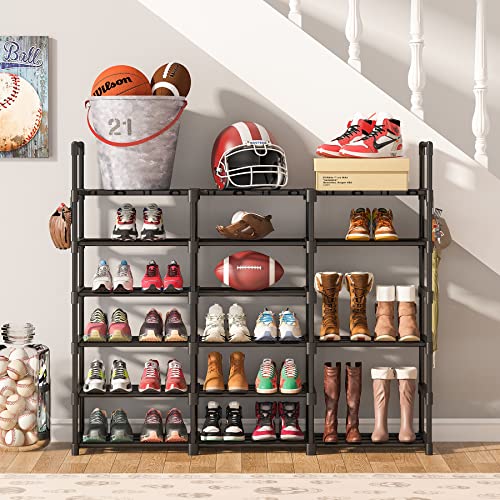 Tribesigns Shoe Rack Storage Organizer 6 Tiers Shoe Rack 30-35 Pairs Shoes and Boots Shelf with 2 Hooks Large Free Standing Shoes Holder Rack for Closet, Entryway