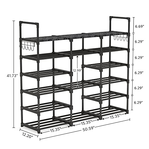 Tribesigns Shoe Rack Storage Organizer 6 Tiers Shoe Rack 30-35 Pairs Shoes and Boots Shelf with 2 Hooks Large Free Standing Shoes Holder Rack for Closet, Entryway