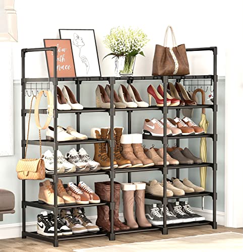 Tribesigns Shoe Rack Storage Organizer 6 Tiers Shoe Rack 30-35 Pairs Shoes and Boots Shelf with 2 Hooks Large Free Standing Shoes Holder Rack for Closet, Entryway