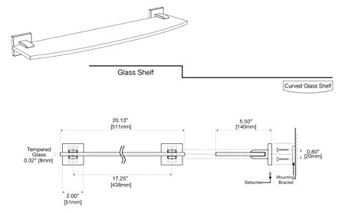 Gatco 4066 Elevate Glass Shelf, Brushed Brass