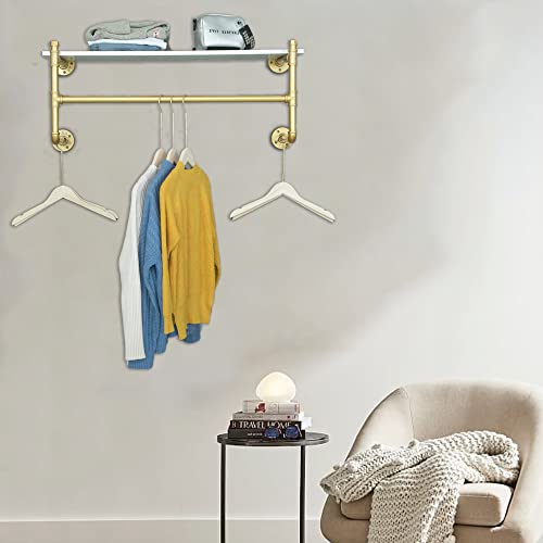 MAIKAILUN Clothes Rack with Shelf, 36in Industrial Pipe Wall Mounted Garment Rack, Space-Saving Display Hanging Pipe Clothes Rack, Heavy Duty Detachable Multi-Purpose Hanging Rod for Closet Storage