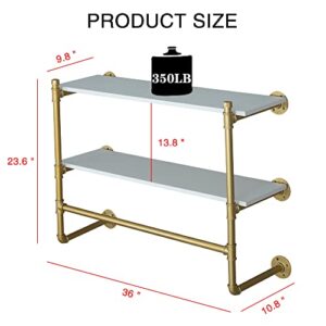 MAIKAILUN Clothes Rack with Shelf, 36in Industrial Pipe Wall Mounted Garment Rack, Space-Saving Display Hanging Pipe Clothes Rack, Heavy Duty Detachable Multi-Purpose Hanging Rod for Closet Storage