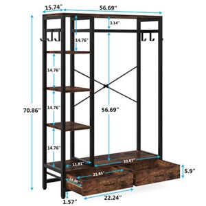 Tribesigns Freestanding Closet Organizer, 70.9" Coat Rack with 2 Drawers, Hall Tree with 6 Hooks and Shelves, Industrial Clothes Garment Rack with Hanging Rod for Entryway, Bedroom, Living Room