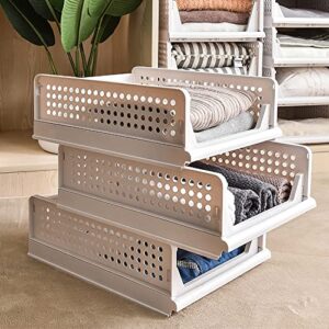 Dollox 4 Pack Folding Wardrobe Storage Boxes Closet Organizers Plastic Clothes Organizer Stackable Plastic Storage Basket for Home Clothing Storage