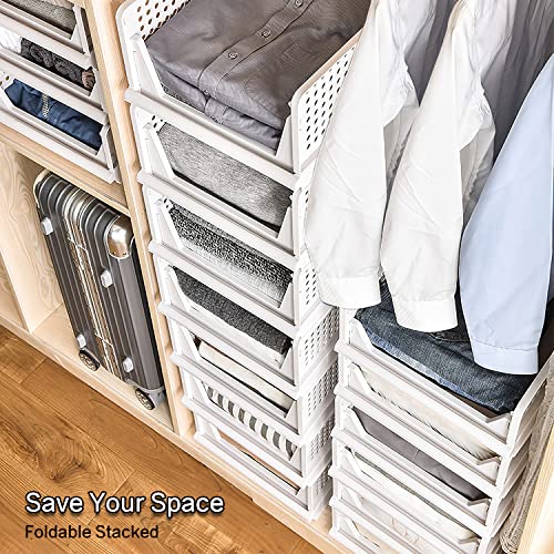 Dollox 4 Pack Folding Wardrobe Storage Boxes Closet Organizers Plastic Clothes Organizer Stackable Plastic Storage Basket for Home Clothing Storage