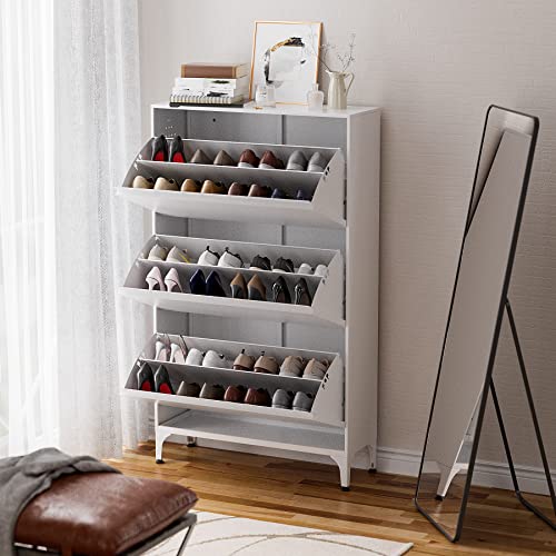 WIILAYOK Shoe Cabinet - Freestanding or Wall Mounted Shoe Storage Organizer with 3 Flip Drawers and Adjustable Shelves - Ideal for Entryway, Hallway, Closet - White