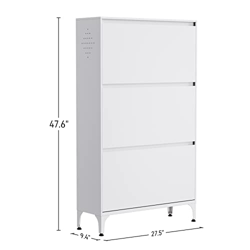 WIILAYOK Shoe Cabinet - Freestanding or Wall Mounted Shoe Storage Organizer with 3 Flip Drawers and Adjustable Shelves - Ideal for Entryway, Hallway, Closet - White