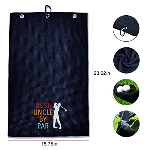 Nuree Best Uncle by Par Funny Black Golf Towel, Embroidered Golf Towels with Clip for Uncle, Men, Golfer, Golf Lover, Retirement Christmas Birthday Gifts