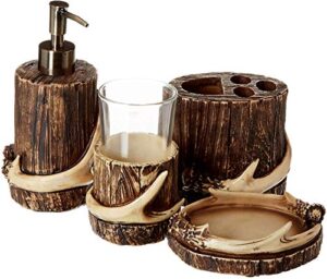 hiend accents antler 4-pc bath accessory set - tumbler, soap dispenser, toothbrush holder & soap dish