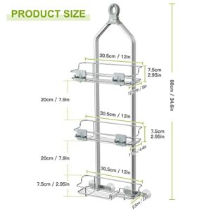 Thideewiz 3 Tier Hanging Shower Caddy over Shower Head, Silver Rustproof Shower Organizer with Hooks, Anodized Aluminum Rod and Stainless Steel Shelf