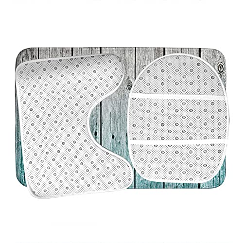 WONDERTIFY Wood Panels Bathroom Antiskid Pad Digital Tones Effect 3 Pieces Bathroom Rugs Set, Bath Mat+Contour+Toilet Lid Cover Teal Grey