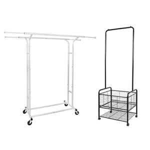 fishat heavy duty double rod garment rack & laundry hamper butler cart basket