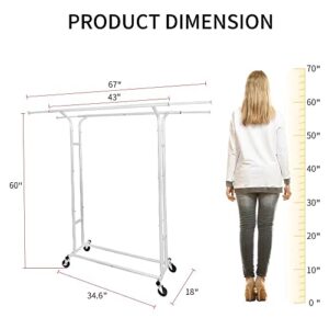 Fishat Heavy Duty Double Rod Garment Rack & Laundry Hamper Butler Cart Basket