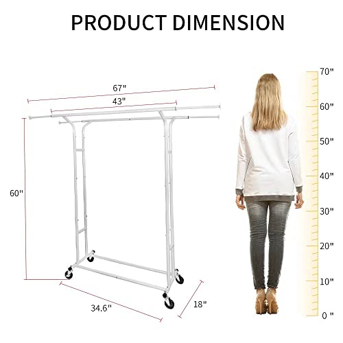 Fishat Heavy Duty Double Rod Garment Rack & Laundry Hamper Butler Cart Basket