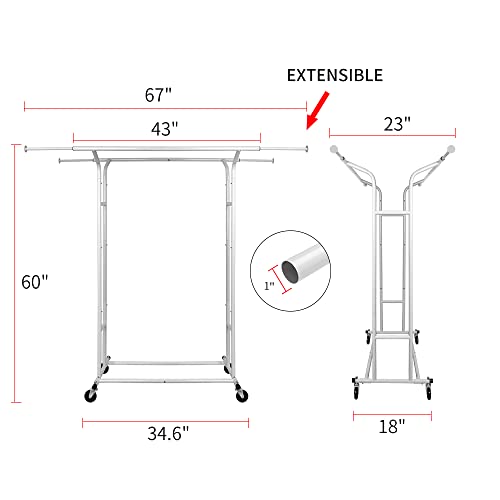 Fishat Heavy Duty Double Rod Garment Rack & Laundry Hamper Butler Cart Basket