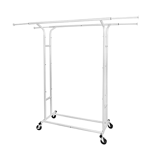 Fishat Heavy Duty Double Rod Garment Rack & Laundry Hamper Butler Cart Basket