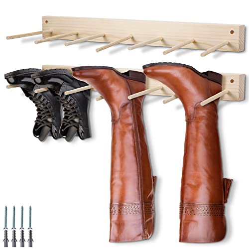 Bamboo Wall Mounted Boot Rack Organizer Tall Boots Shoe Organizer Stand Alone Boot Holder 6 Pairs Tall Boots Inverter Holder, Store Tall Knee High for Hiking, Riding, Rain or Work Boots in Closets