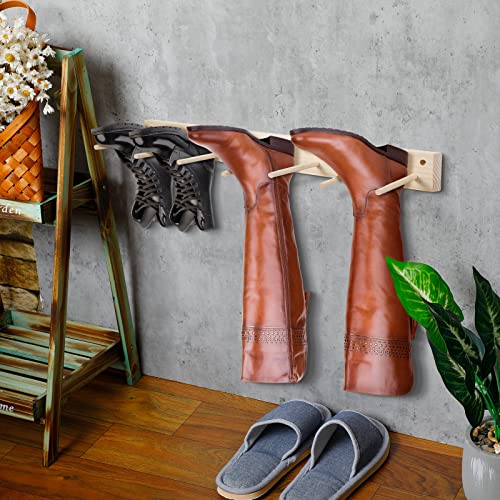 Bamboo Wall Mounted Boot Rack Organizer Tall Boots Shoe Organizer Stand Alone Boot Holder 6 Pairs Tall Boots Inverter Holder, Store Tall Knee High for Hiking, Riding, Rain or Work Boots in Closets