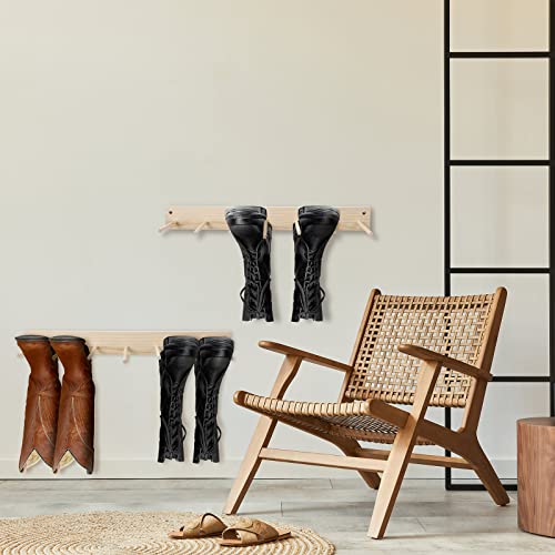 Bamboo Wall Mounted Boot Rack Organizer Tall Boots Shoe Organizer Stand Alone Boot Holder 6 Pairs Tall Boots Inverter Holder, Store Tall Knee High for Hiking, Riding, Rain or Work Boots in Closets