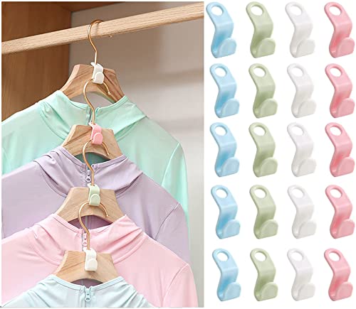 20 Pieces Clothes Hanger Connector Hooks, Outfit Hangers Extender Linking Hook Clips Velvet Huggable Hangers Drop Connecting Grip Heavy Duty Cascading Clothes Space Saving Organizer, 4 Colors