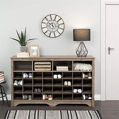 Pemberly Row Transitional 36 Cubby Wooden Shoe Cubby Console in Drifted Gray