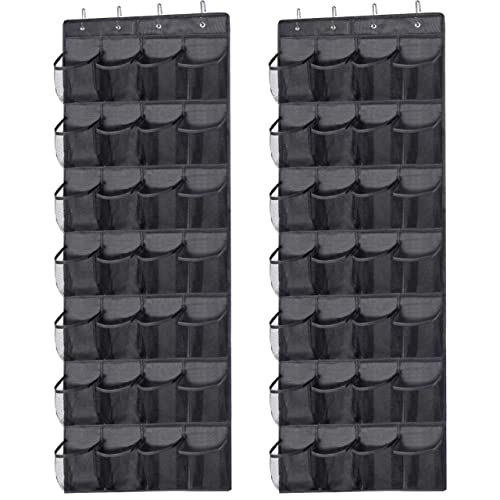 FIRCRE 28 Large Pockets Over The Door Shoe Organizer,Hanging Door Shoe Holder Rack with Mesh Pockets Size 65 x 23 Inch (2 Pcs Black)