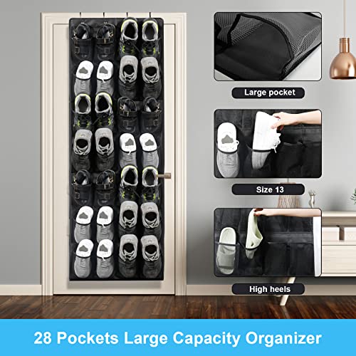 FIRCRE 28 Large Pockets Over The Door Shoe Organizer,Hanging Door Shoe Holder Rack with Mesh Pockets Size 65 x 23 Inch (2 Pcs Black)