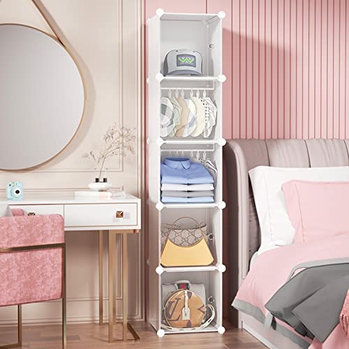 Narrow Cube Storage Organizer with Doors 5-Cube, Plastic Cabinet Closet Storage Shelves for Bedroom, Living Room, Office, Each cube is 11.8"x11.8"