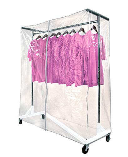 Only Hangers Commercial Grade Garment Z-Rack with White Base. Includes Cover Supports & Clear Vinyl Cover