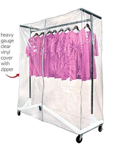 Only Hangers Commercial Grade Garment Z-Rack with White Base. Includes Cover Supports & Clear Vinyl Cover