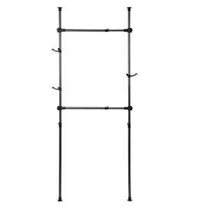 adjustable clothing rack, double rod clothing rack, 2 tier clothes rack, adjustable hanger for hanging clothes, closet rack, freestanding,black