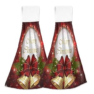 christmas xmas bell hanging kitchen towel with loop 2 pack merry christmas hand towels soft microfiber coral velvet tie towel decor for bathroom oven absorbent washcloth