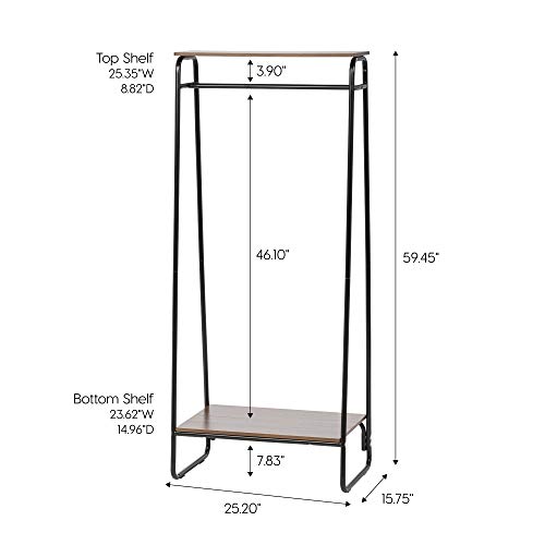 IRIS USA Metal Garment Rack with Wood Shelves Combo, Black/Dark Brown