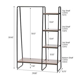 IRIS USA Metal Garment Rack with Wood Shelves Combo, Black/Dark Brown