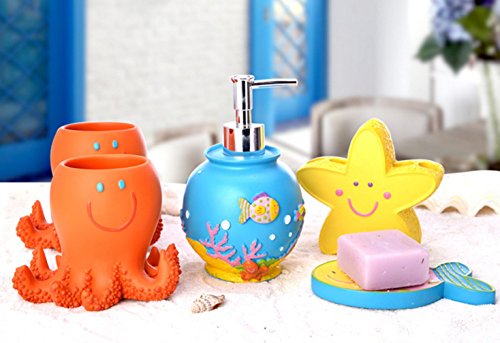 YIYIDA Cute Fish Shape Bathroom Collection Set 5pcs Resin Material Child Like Home Accessory Set