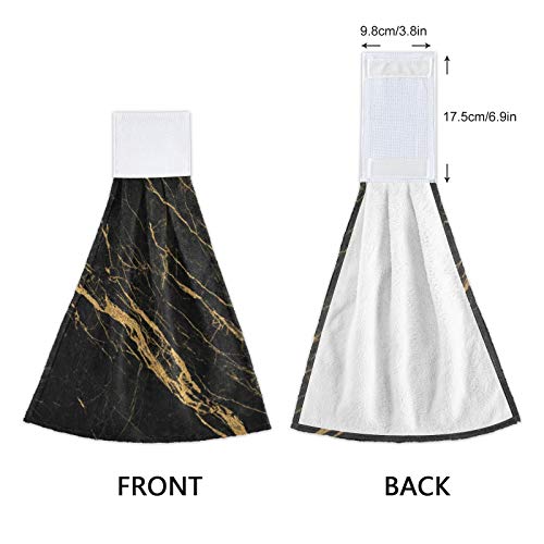 Alaza Black Marble with Golden Veins Kitchen Towels with Hanging Loop Absorbent & Fast Drying Dishtowels Set of 2