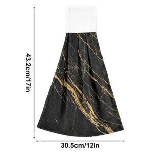 Alaza Black Marble with Golden Veins Kitchen Towels with Hanging Loop Absorbent & Fast Drying Dishtowels Set of 2