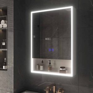 lalahoo bathroom medicine cabinet with mirror,20" x 28" lighted medicine cabinet with large storage,led medicine cabinets for bathroom with shelves,dimmer and anti-fog