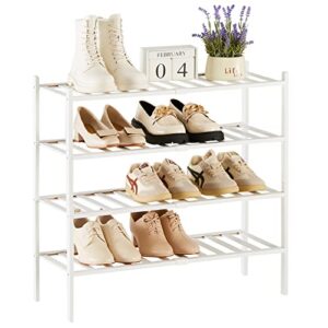 quiqear Bamboo Shoe Rack, 4 Tier Shoe Rack Organizer, Stackable & Durable Shoe Shelf Holder, Free Standing Shoe Racks, Shoe Storage Organizer for Entryway, Closet, Hallway (White)