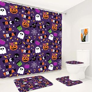 4pc purple halloween bathroom shower curtain sets, pumpkin ghost bat bathroom sets, sweet candy bathroom sets with rugs and accessories ,for bathroom decoration